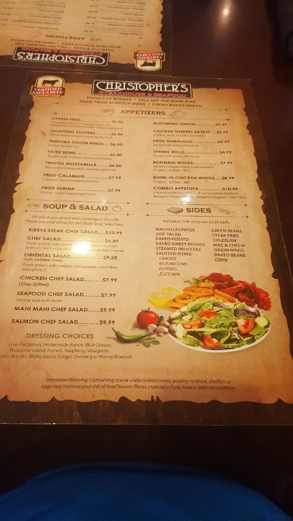 Menu at Christopher's Steakhouse & Seafood, Lumberton