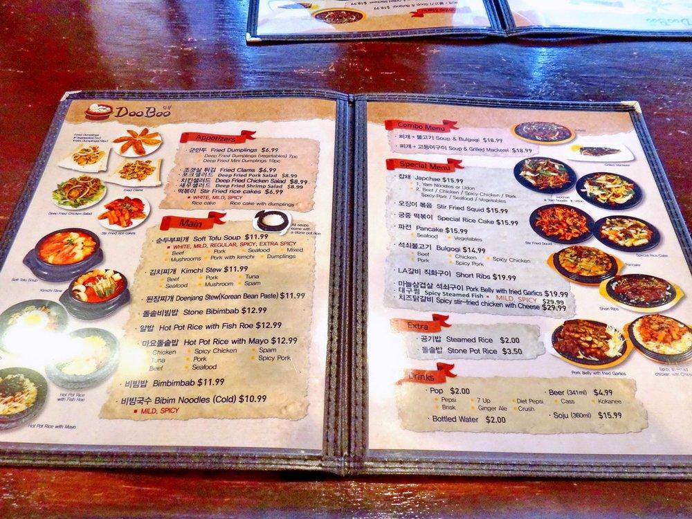 Menu at DooBoo restaurant, Burnaby