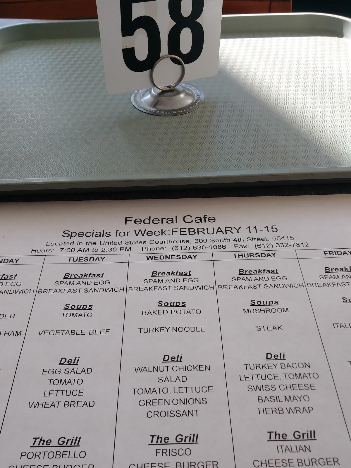 Menu at Federal Cafe, Minneapolis
