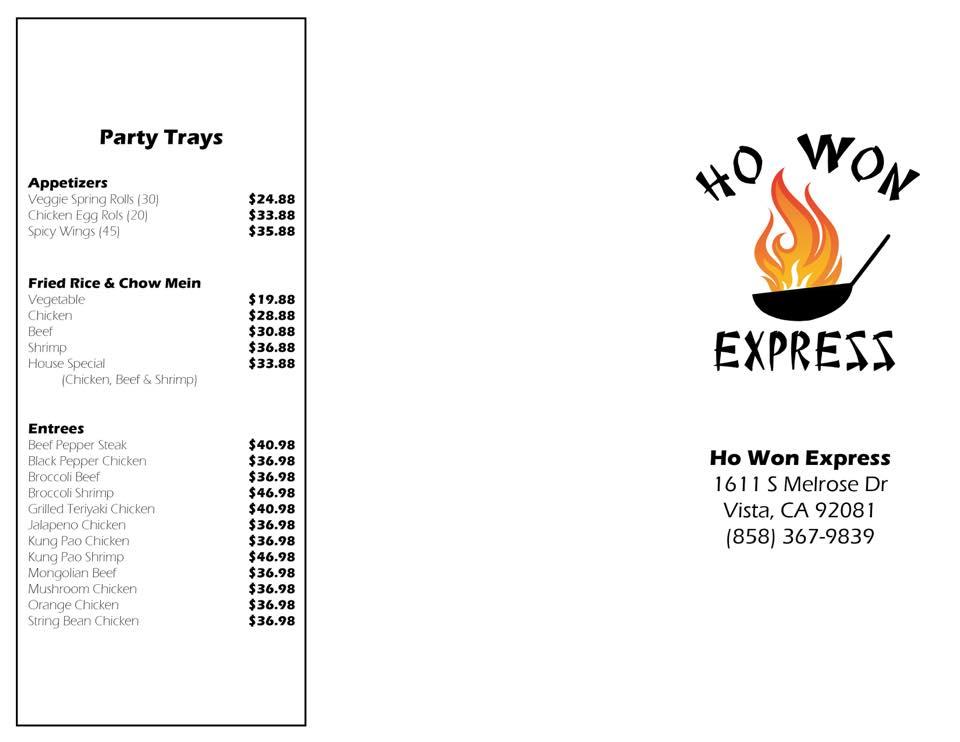 Menu at Ho Won Express restaurant, Vista