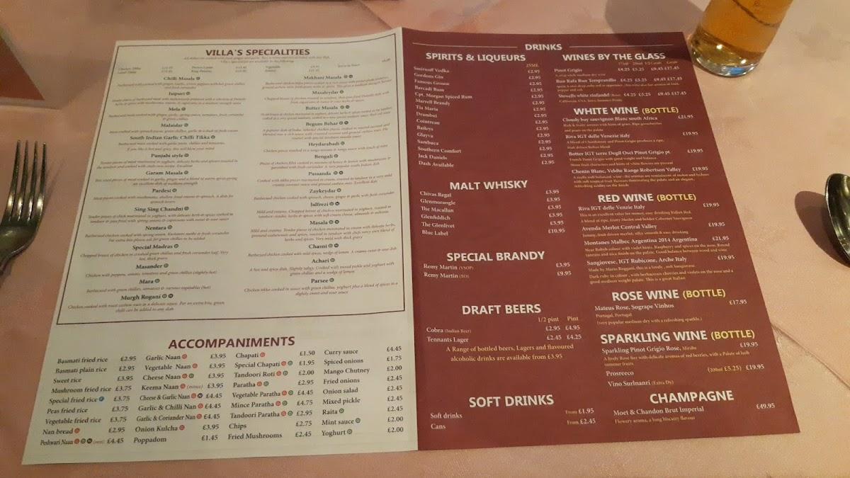 Menu at Indian Villa Restaurant, Motherwell