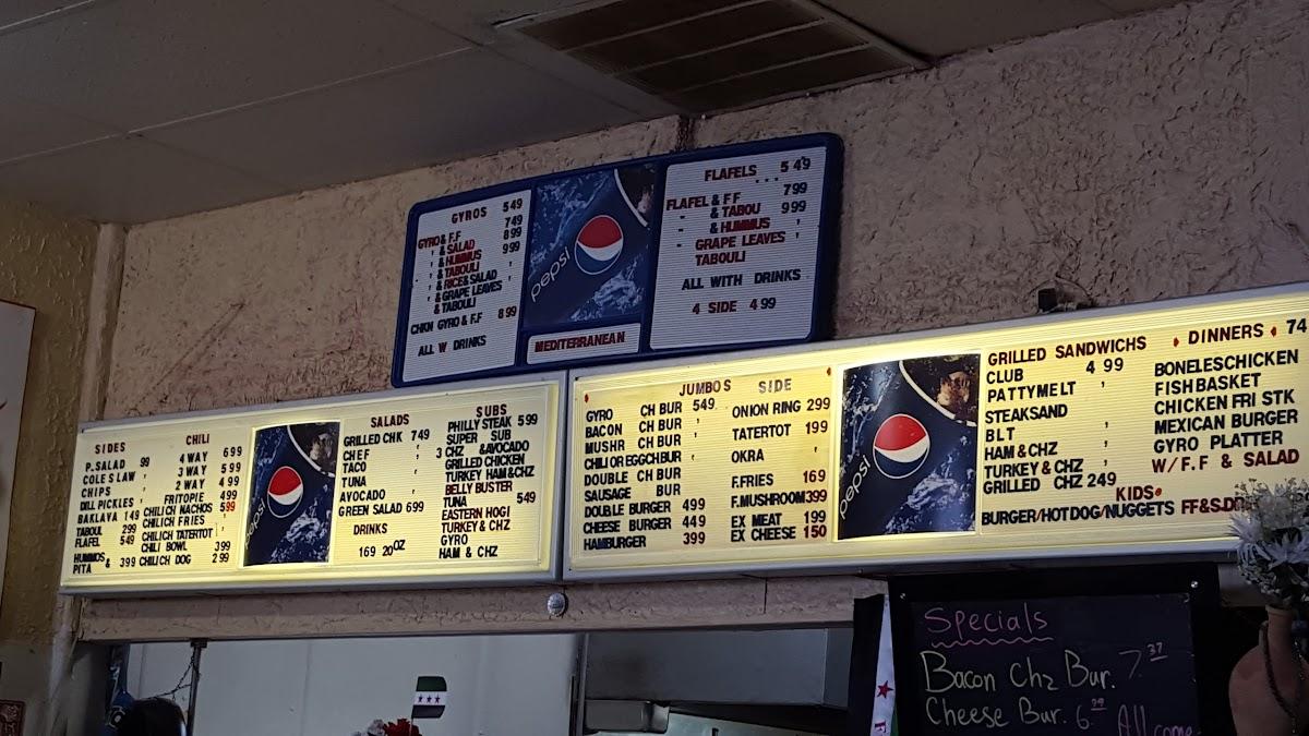 Menu at Jumbo's Hamburgers restaurant, Tulsa