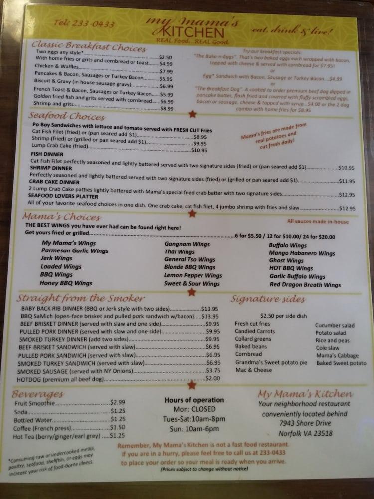 Menu at My Mama's Kitchen BBQ, Norfolk, Shore Dr