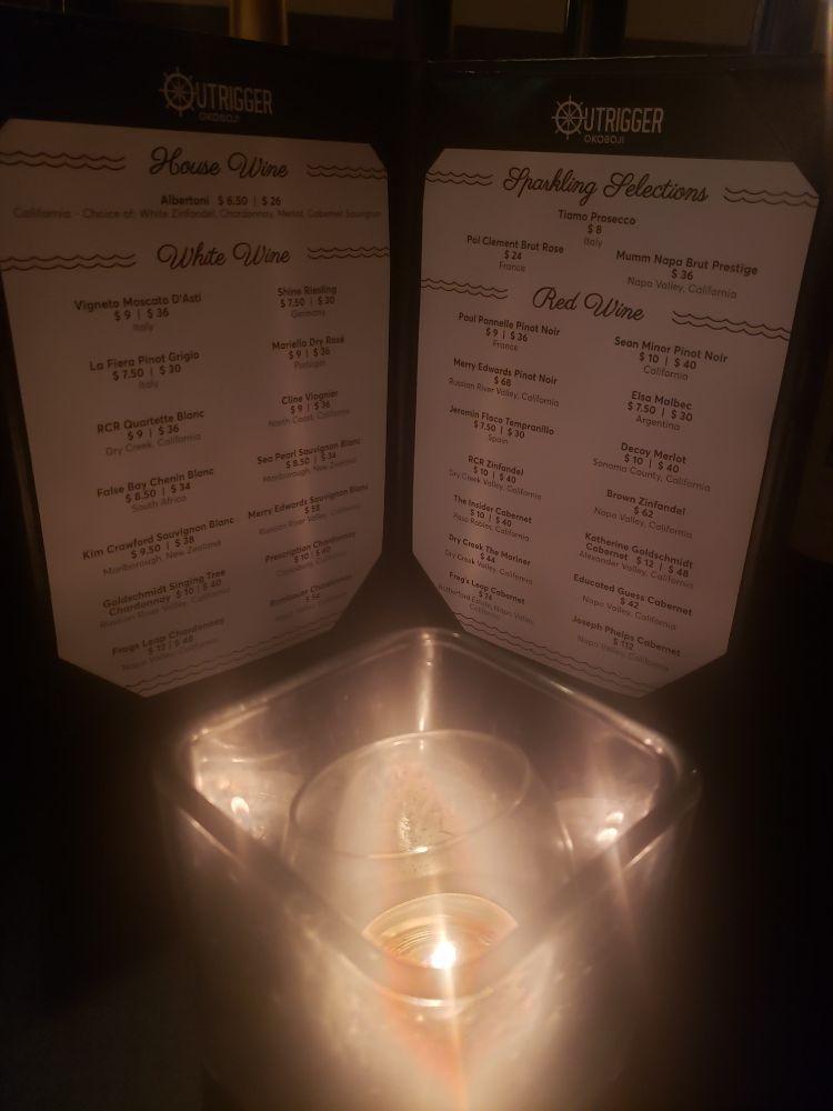 Menu at Outrigger Restaurant & Lounge, Okoboji