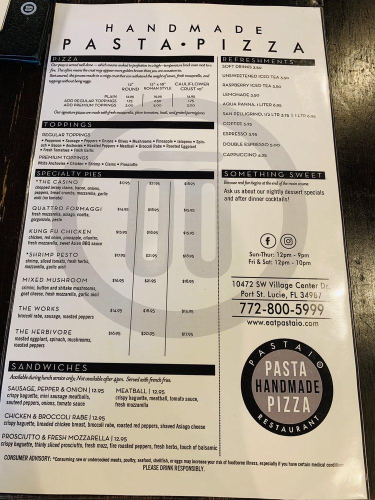 Menu at Pastaio Handmade Pasta•Pizza pizzeria, Port St. Lucie