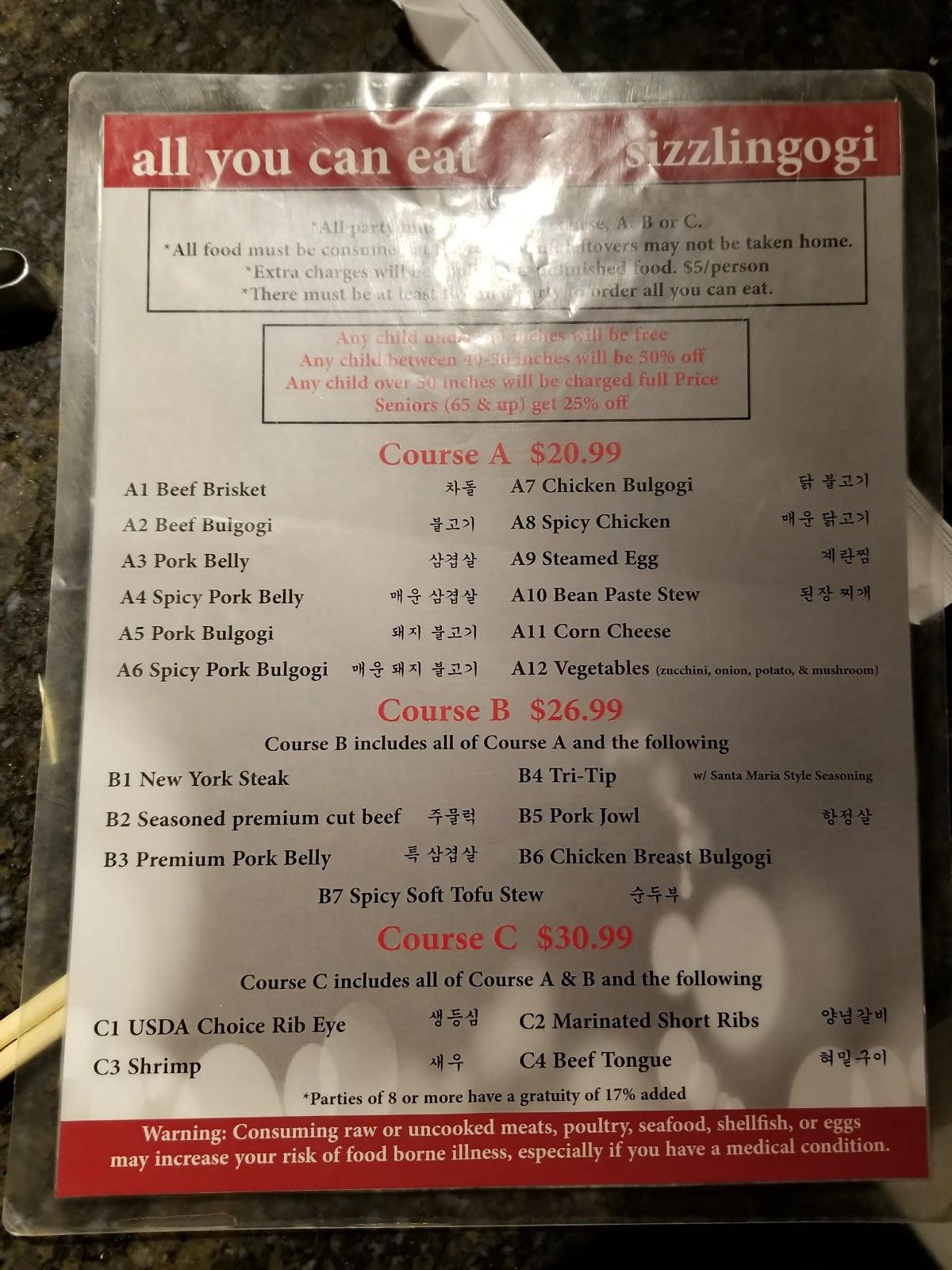 Menu at SizzlinGogi pub & bar, Santa Maria