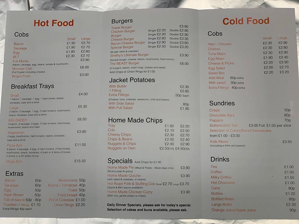 Menu at Smithy's cafe, Worksop, 103 Anston Ave