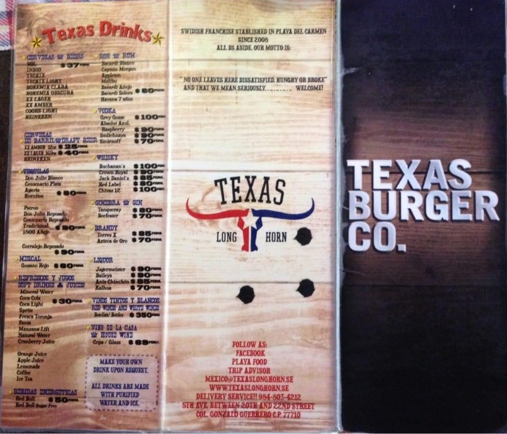Menu at Texas BBQ Co., Playa del Carmen