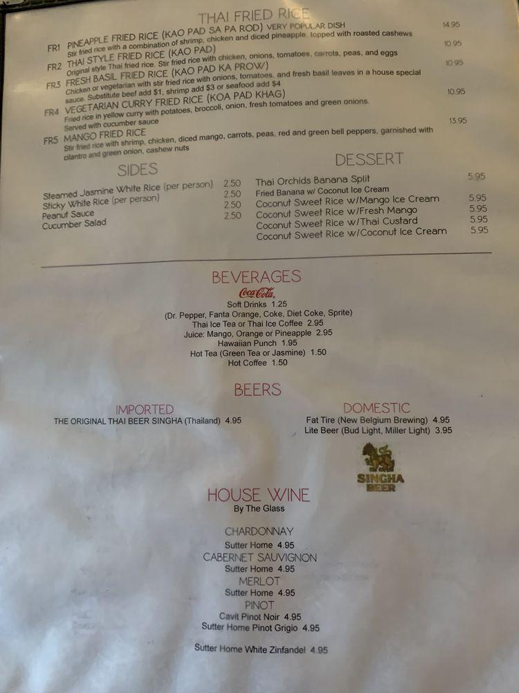 Menu at Thai Orchids Restaurant, La Vista
