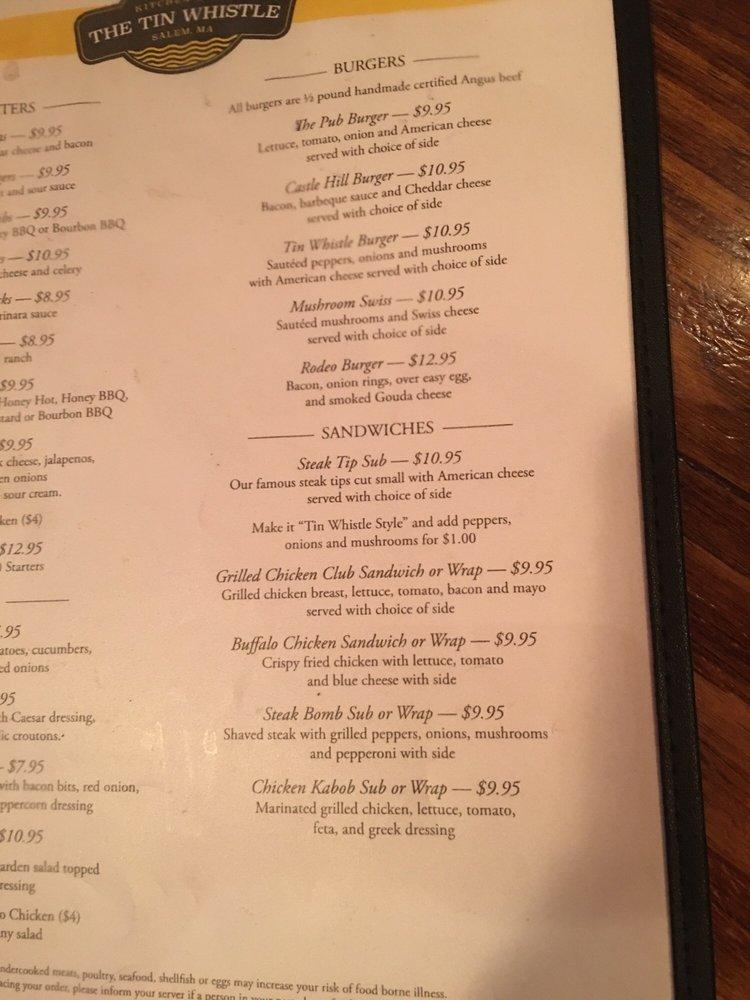 Menu at Tin Whistle pub & bar, Salem