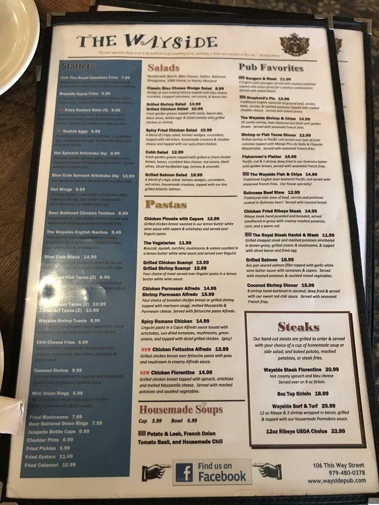 Menu at Wayside Pub, Lake Jackson, 106 This Way