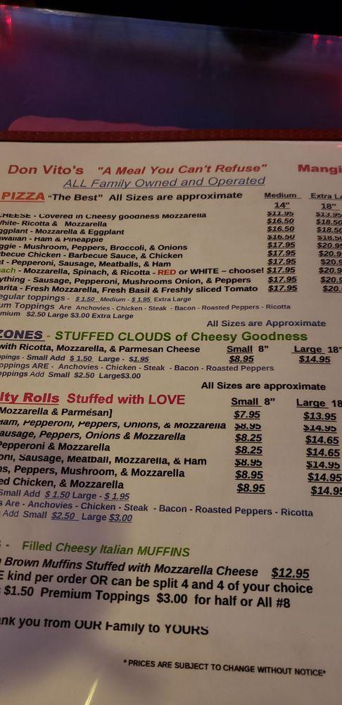 Menu at DON VITO'S VITO'S ITALIAN RESTAURANT, Daytona Beach