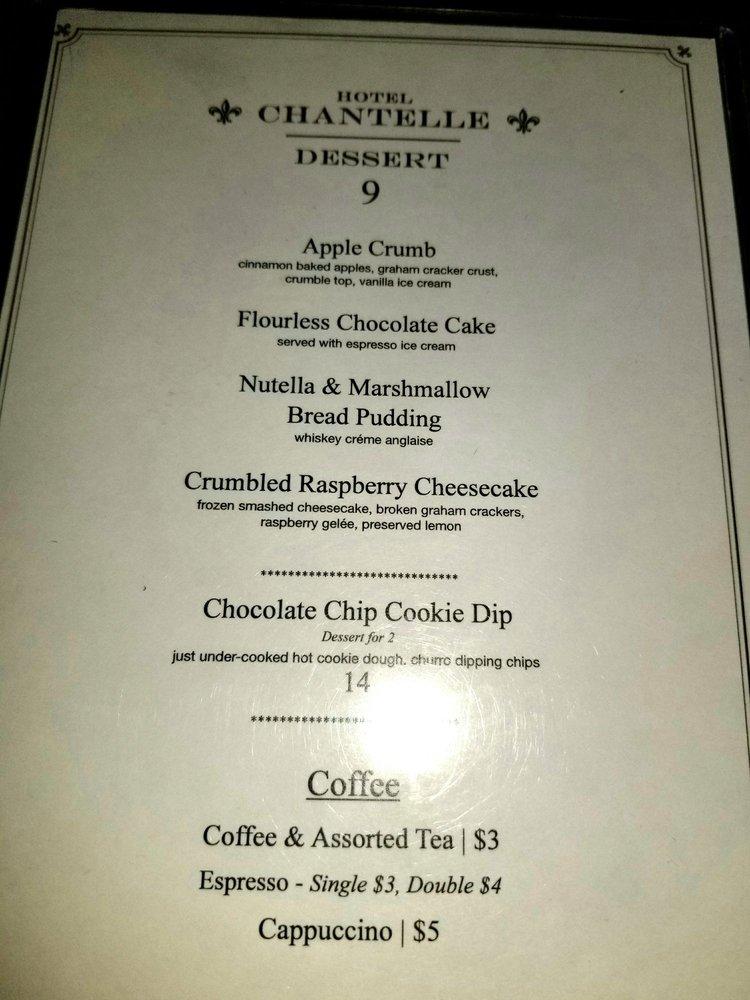 Menu at Hotel Chantelle pub & bar, New York City, 92 Ludlow St