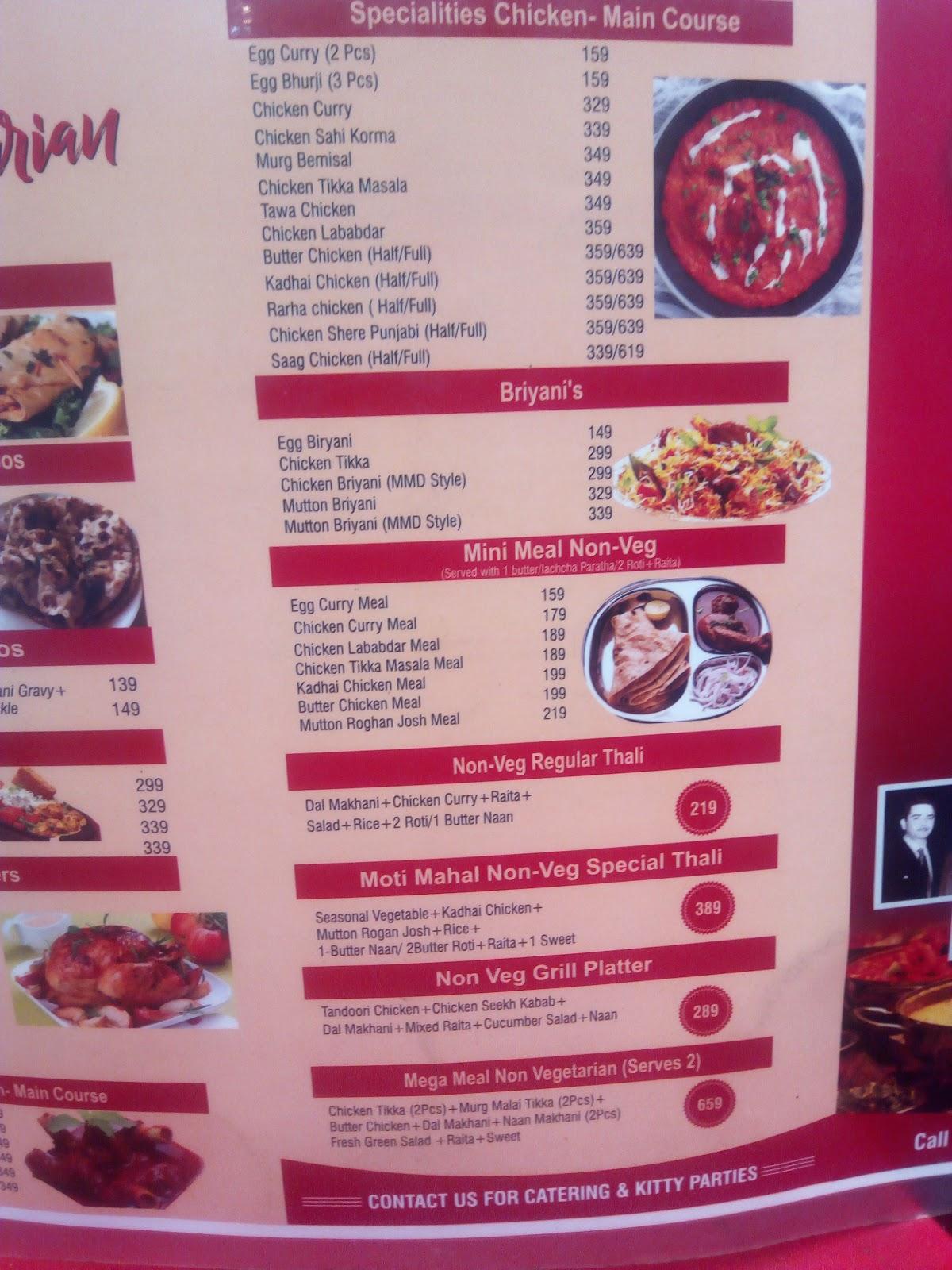 Menu at Moti Mahal Delux ( Spice Mall Noida ), Noida, Shop No – 305