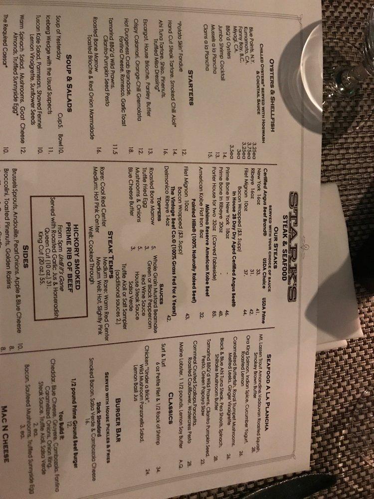 Menu at Stark's Steak & Seafood pub & bar, Santa Rosa