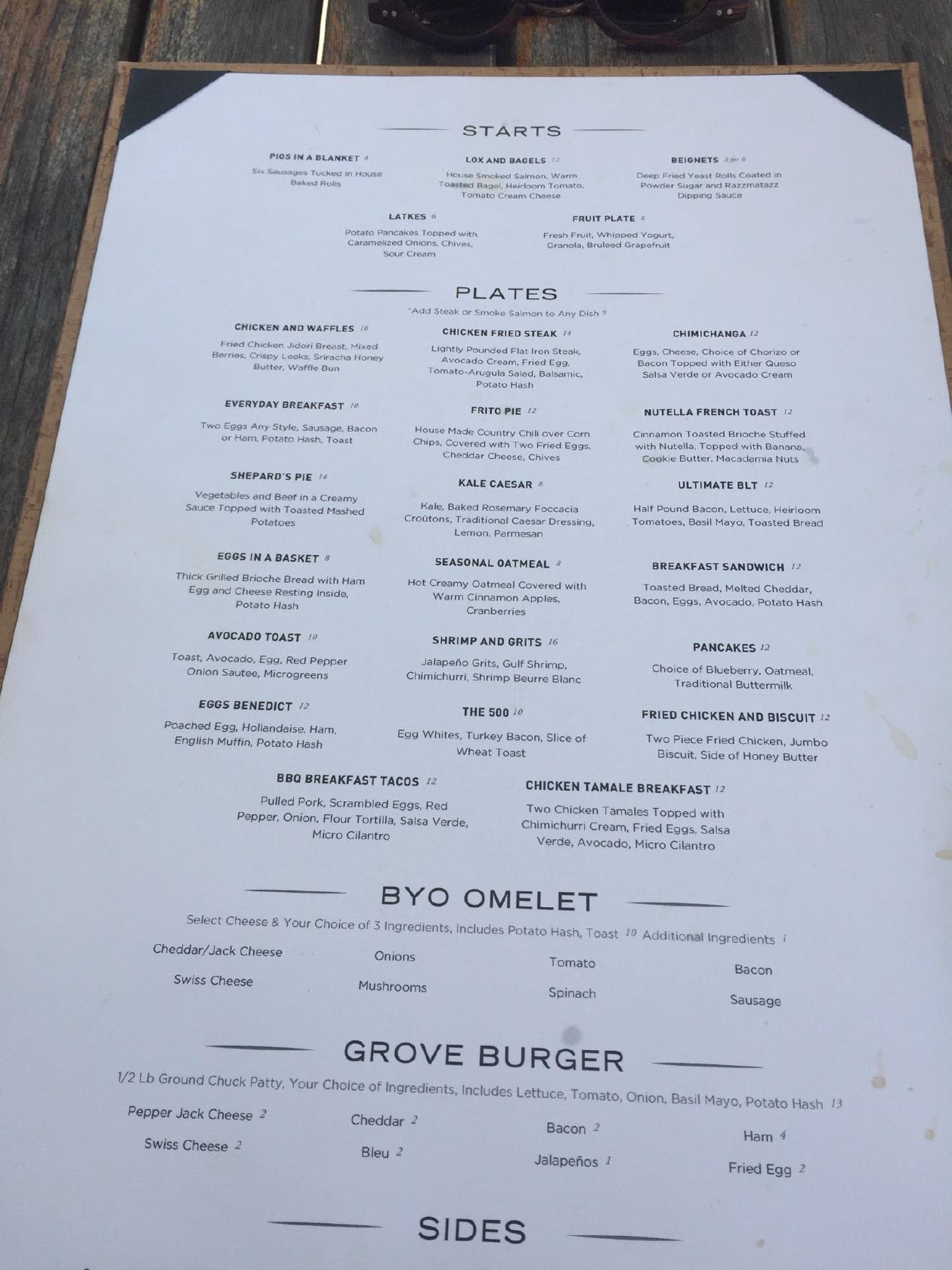 Menu at The Grove Kitchen & Gardens restaurant, Tyler