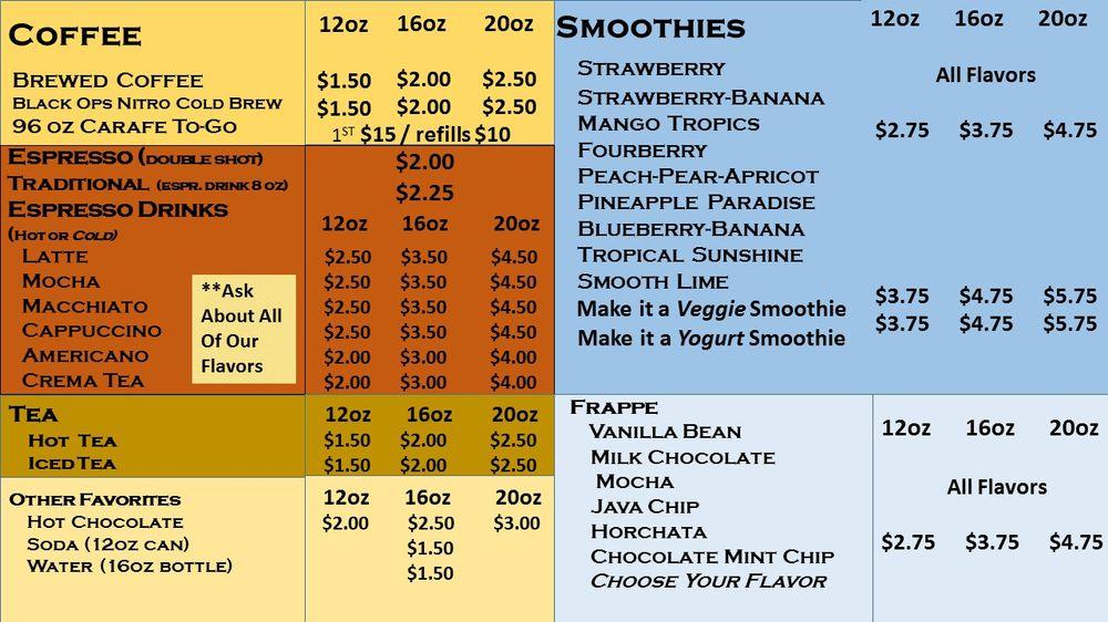 Menu at Aegis Coffee Roasters cafe, DuBois, 2 E Long Ave Suite 100