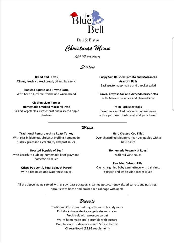 Menu at The Blue Bell Bistro pub & bar, New Quay