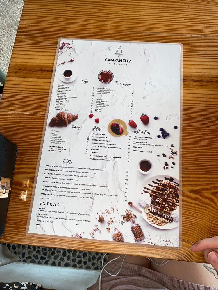 Menu at Campanella Cremerie cafe, Tulum, Av. Tulum