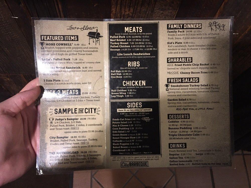Menu at City Barbeque, Centerville, 5 E Franklin St