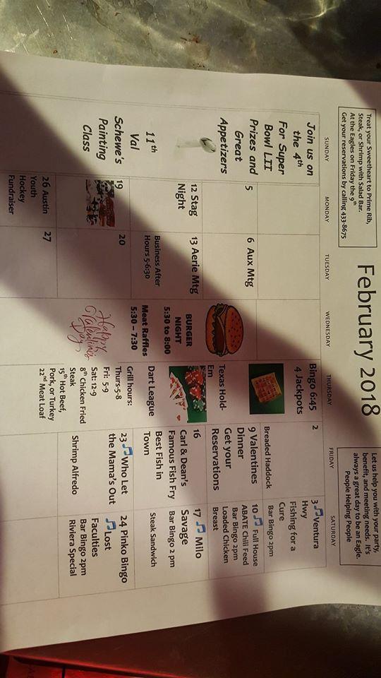 Menu at Eagles Club, Austin