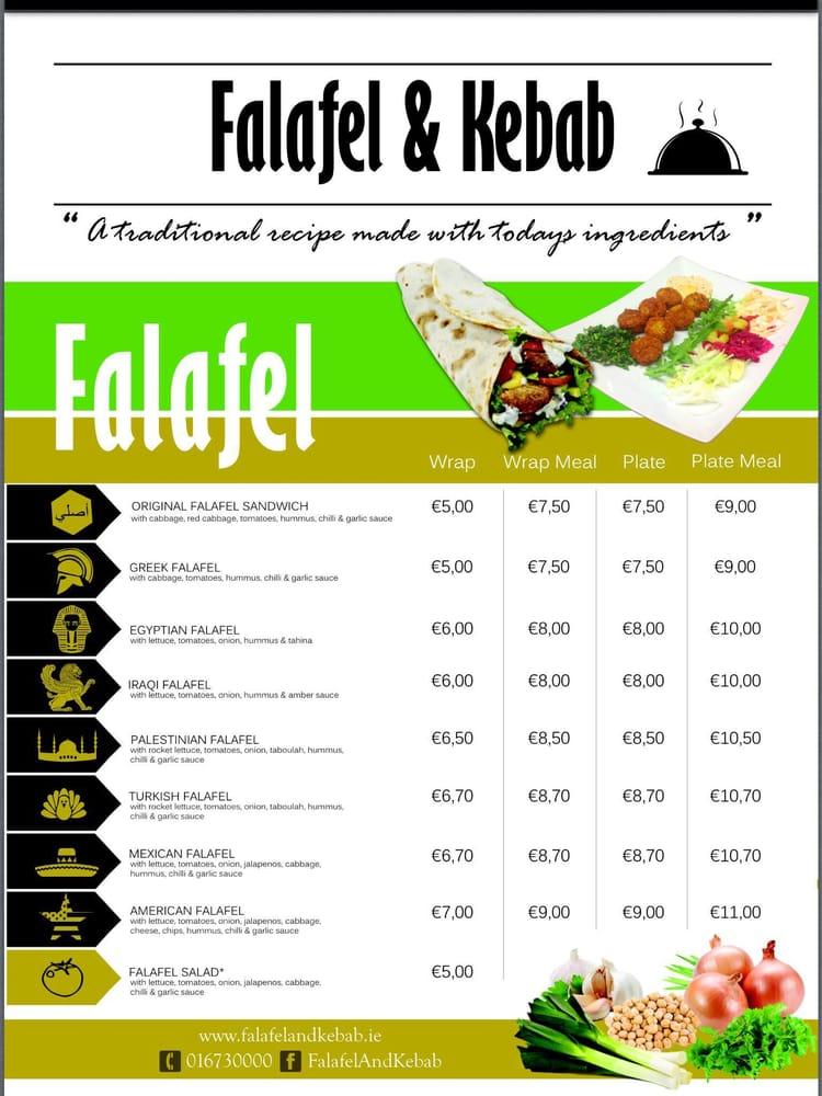 Menu at Falafel restaurant, Dublin