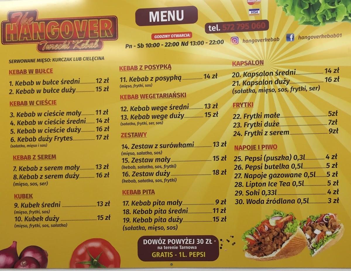 Menu at HANGOVER kebab, Tarnow