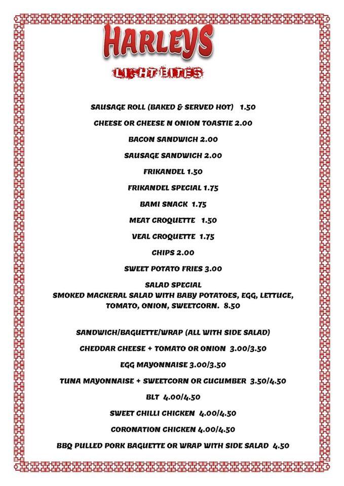 Menu at HARLEY'S BAR, El Rincon