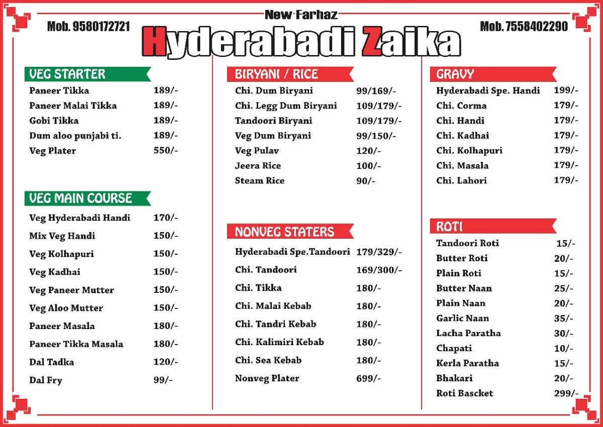 Menu at Hyderabadi Zaika Biryani, Pimpri-Chinchwad