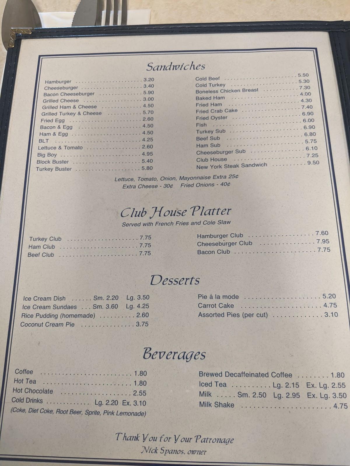 Menu at John's Hideaway Restaurant, Carlisle