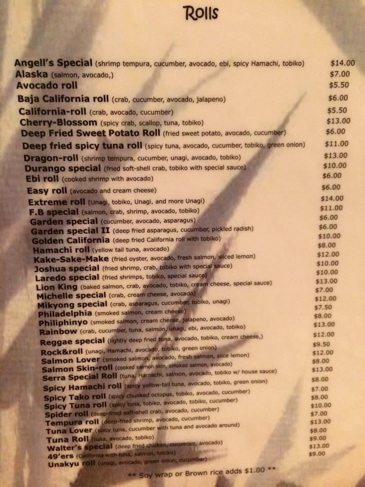 Menu at Off the Hook Sushi restaurant, Fort Bragg