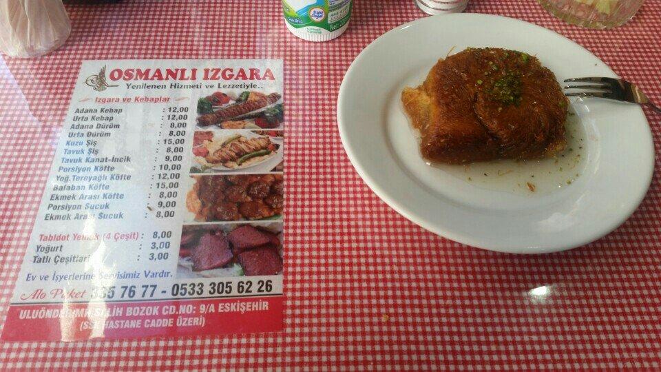 Menu at Osmanlı Izgara, Eskişehir