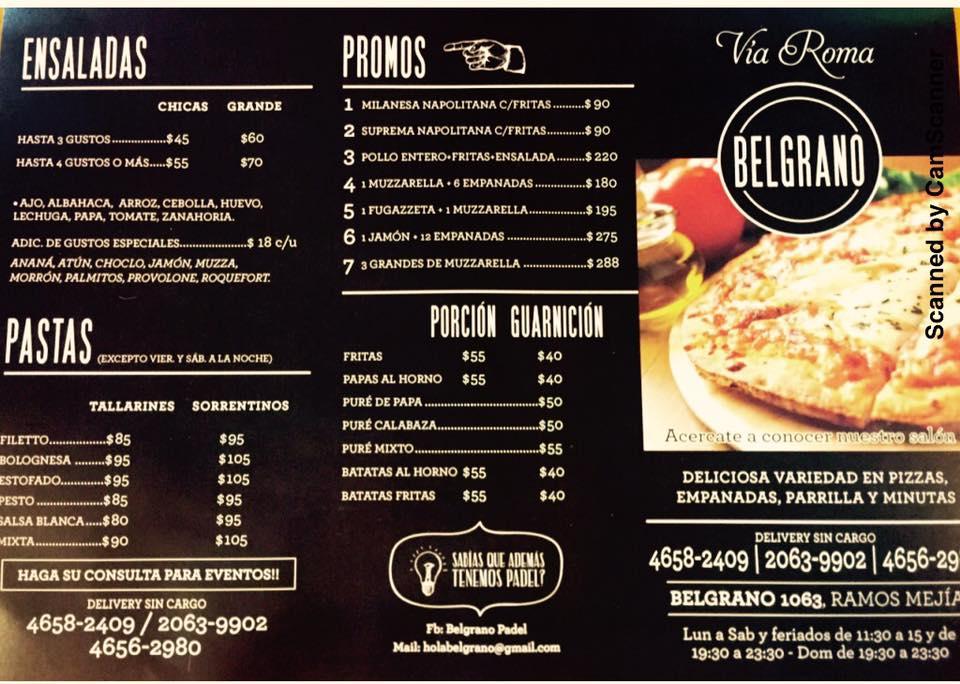 Menu at Belgrano Padel restaurant, Ramos Mejía
