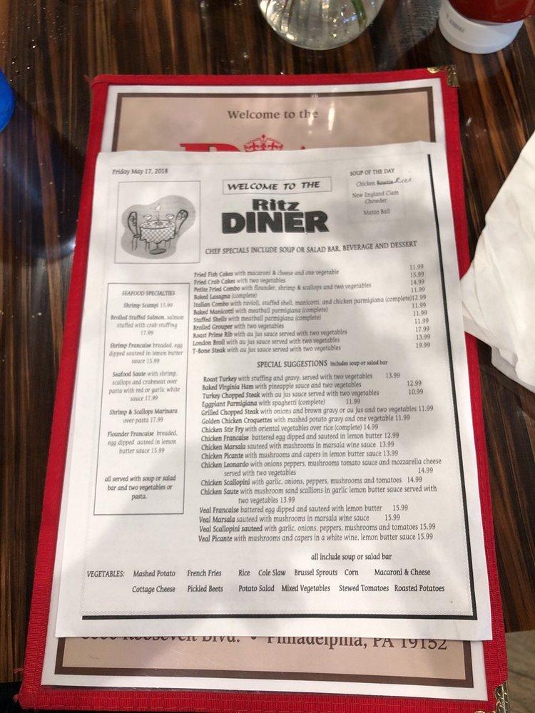 Menu at RITZ Diner restaurant, Philadelphia