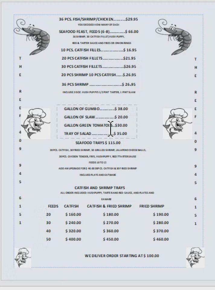 Menu at The Reef restaurant, Texas City, 31st 1/2 St N
