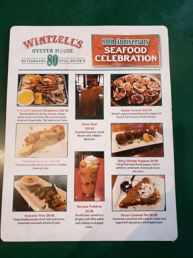 Menu at Wintzell's Oyster House restaurant, Montgomery, 105 Commerce St