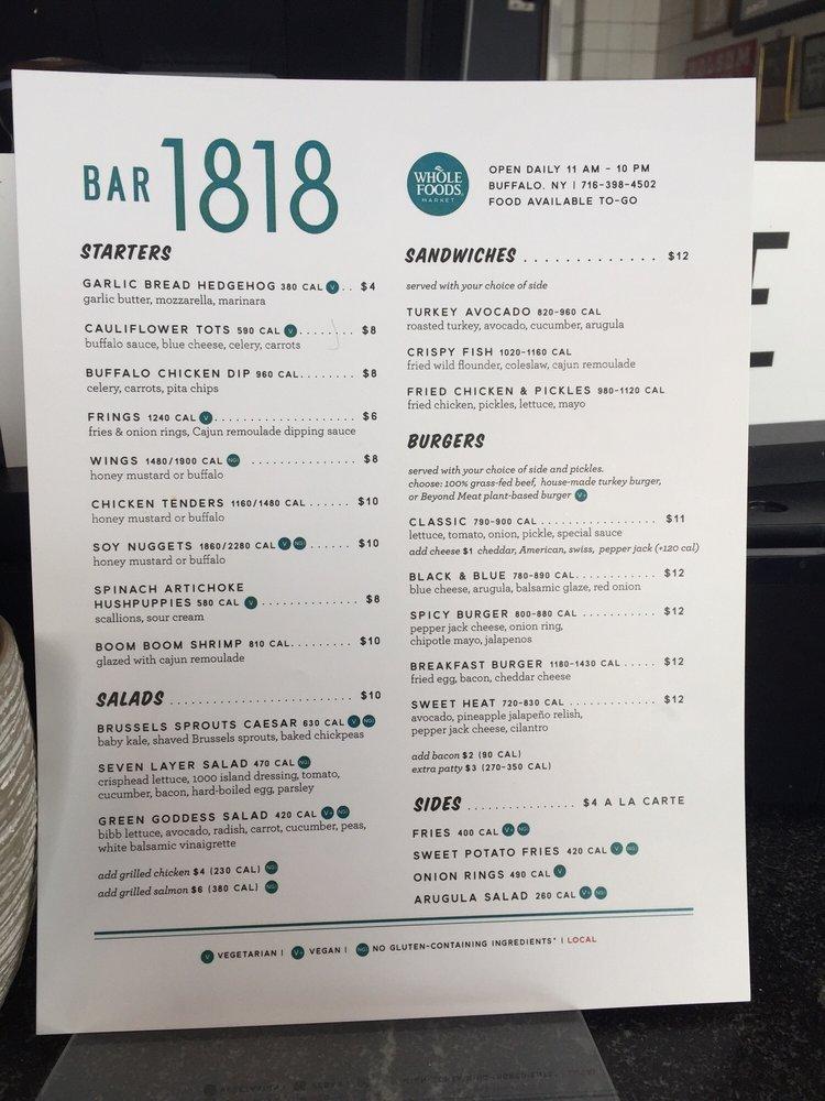 Menu at Bar 1818, Amherst