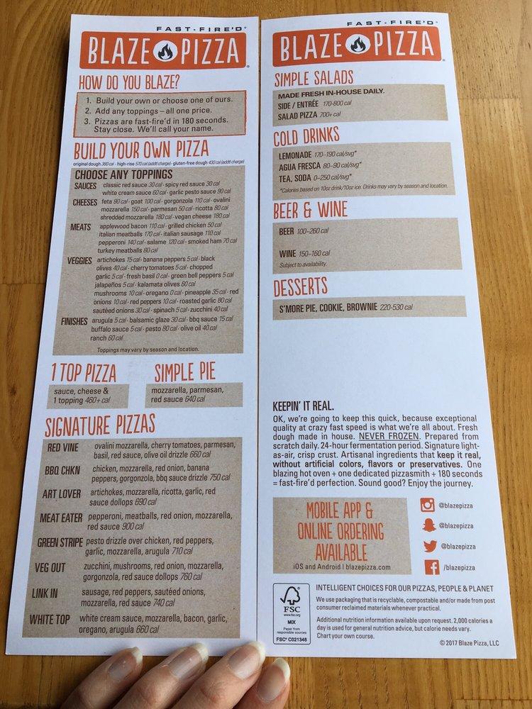 Menu at Blaze Pizza pizzeria, Little Rock, Cantrell Rd Suite 920
