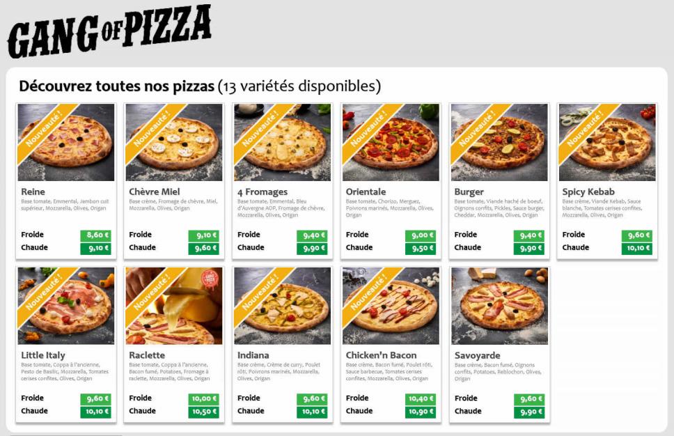 Menu at Gang Of Pizza pizzeria, Montlouis-sur-Loire