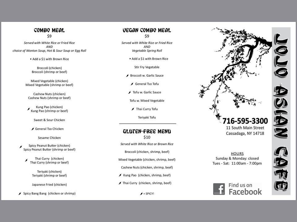 Menu at JoJo Asian Cafe, Cassadaga