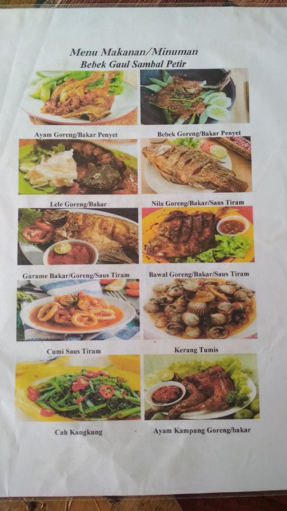 Carta del restaurante pecel lele bebek gaul sambal petir, Pekanbaru
