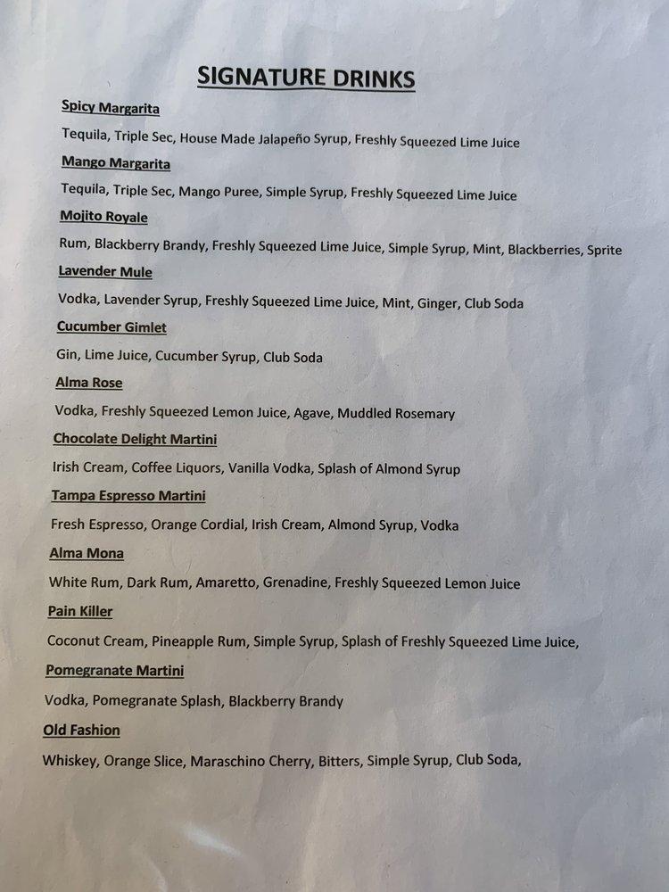 Menu at Alma pub & bar, Tampa