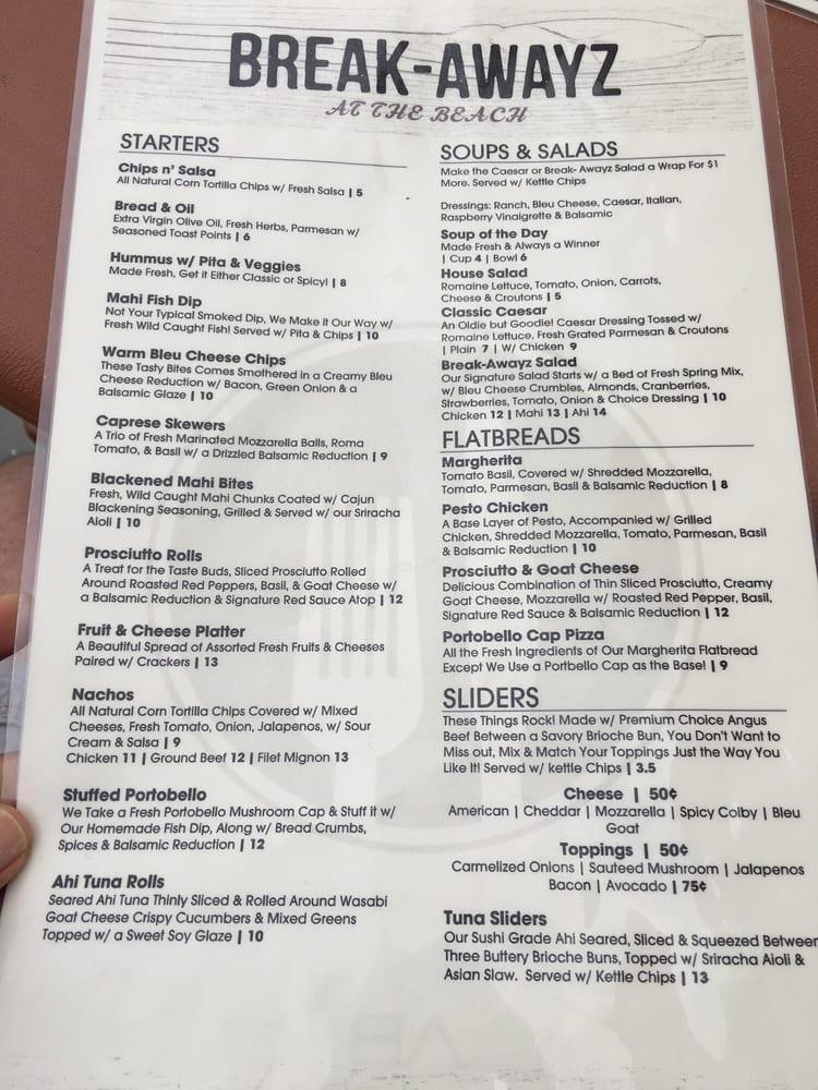 Menu at Break Awayz pub & bar, Flagler Beach