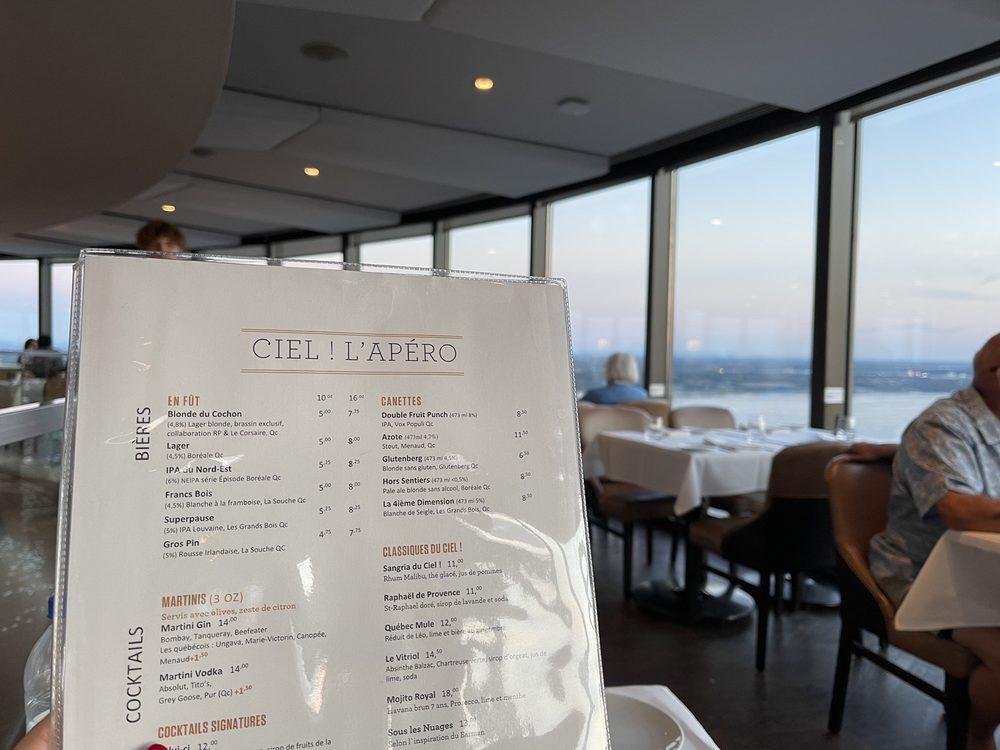 Menu au Ciel! Bistro Bar Tournant, Québec