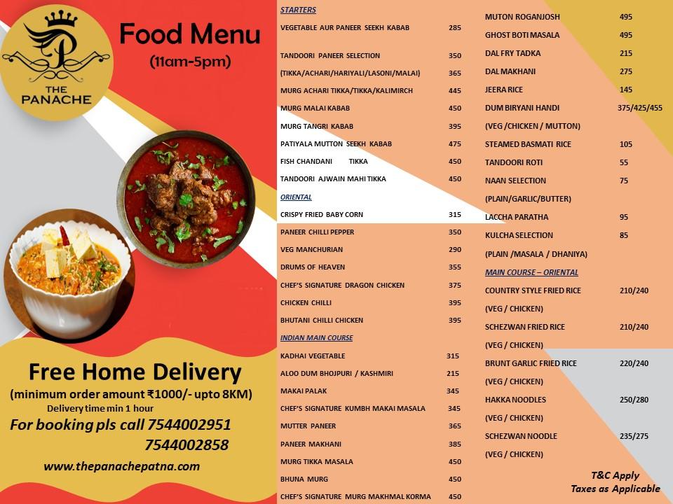 Menu at Hotel The Panache, Patna