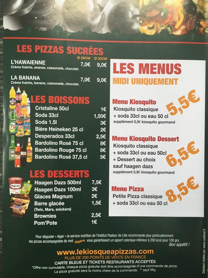 Menu au Le Kiosque à pizzas - Villers sous St Leu pizzeria, Villers ...