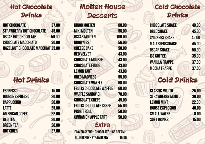 Menu at Molten House restaurant, Cairo, 1 Mohammed Tawfik Diab