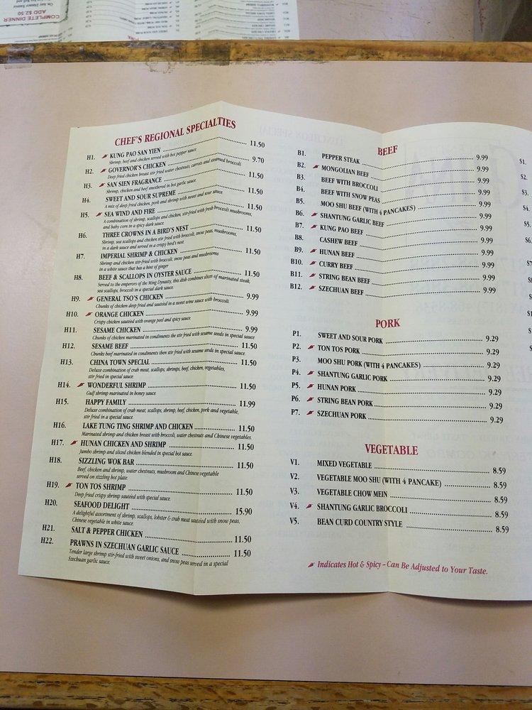 Menu at Splendid China restaurant, Arlington