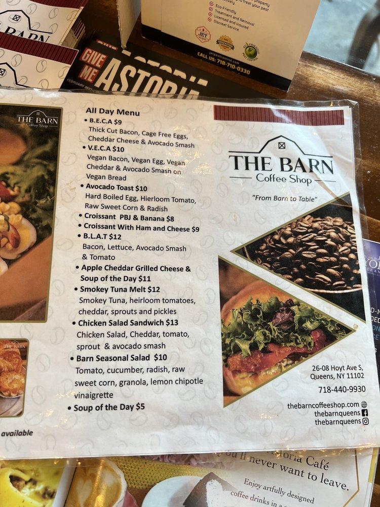 Menu at The Barn Coffee Shop, New York City