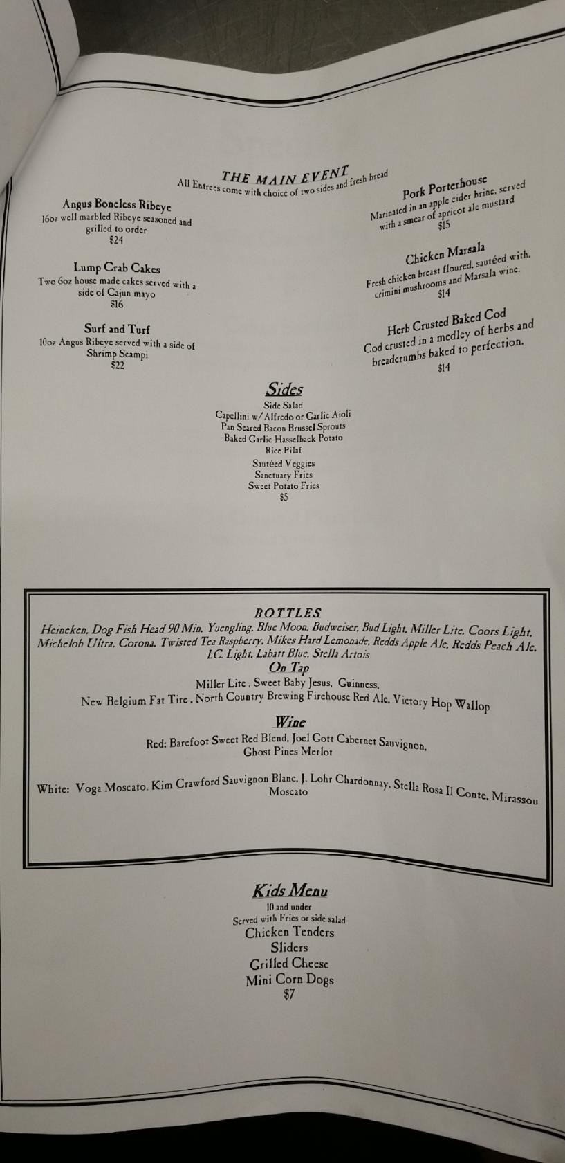 Menu at 2nd Ward Sanctuary pub & bar, Ellwood City
